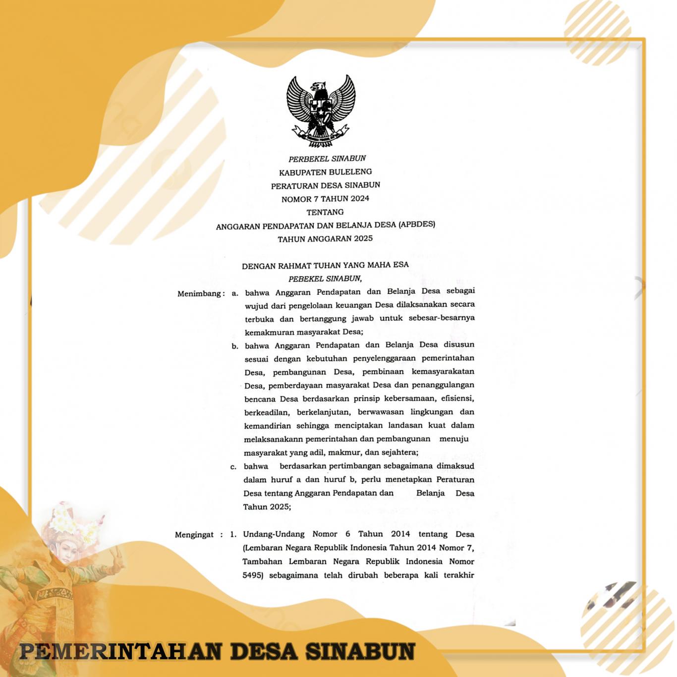 PERATURAN DESA SINABUN NO 7 TAHUN 2024 TENTANG ANGGARAN PENDAPATAN DAN ...