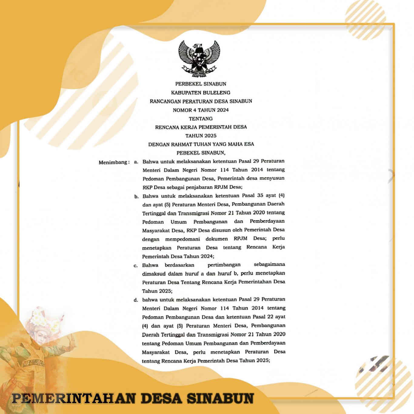 RENCANA KERJA PEMERINTAH DESA TAHUN 2025 - Website Desa Sinabun